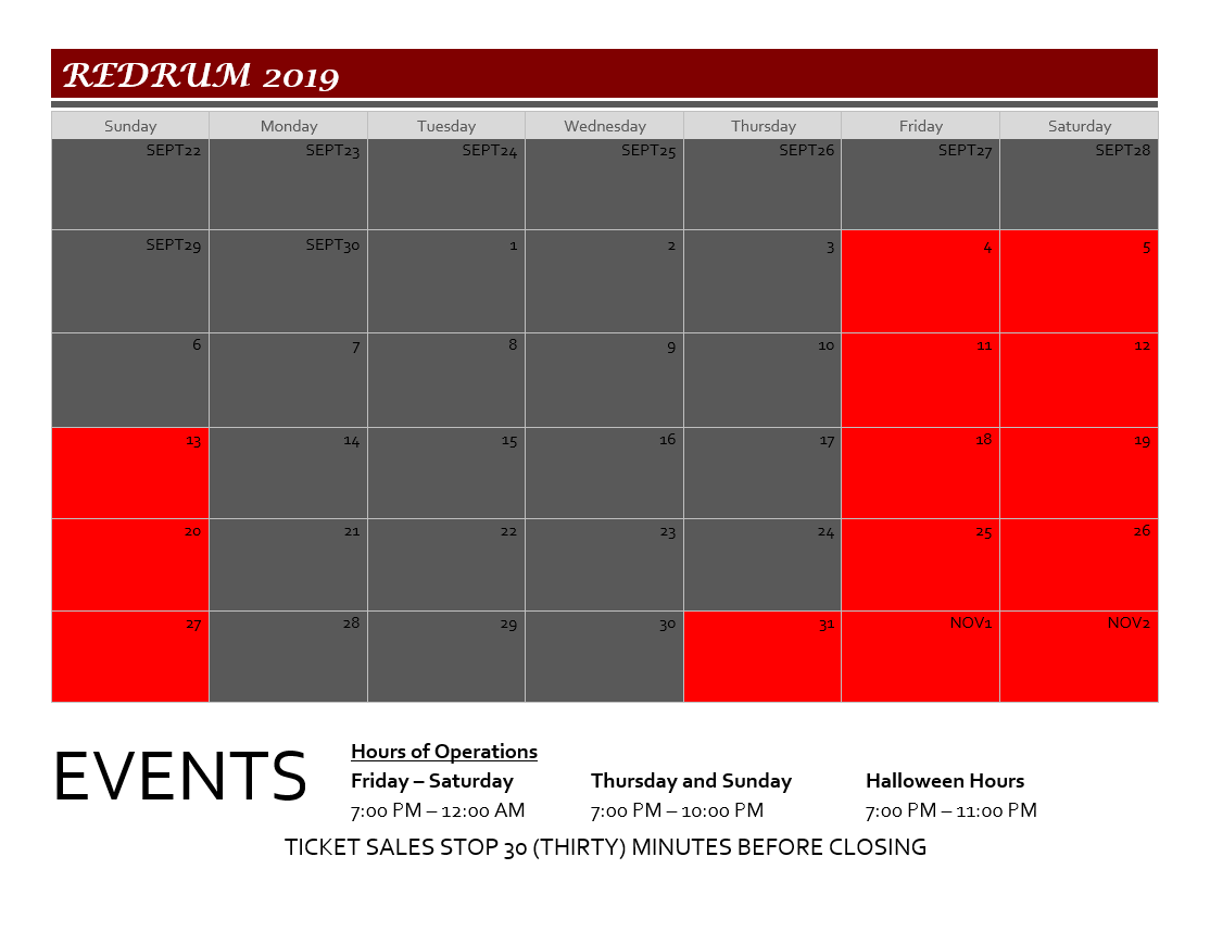 Calendar - Redrum Fear Park